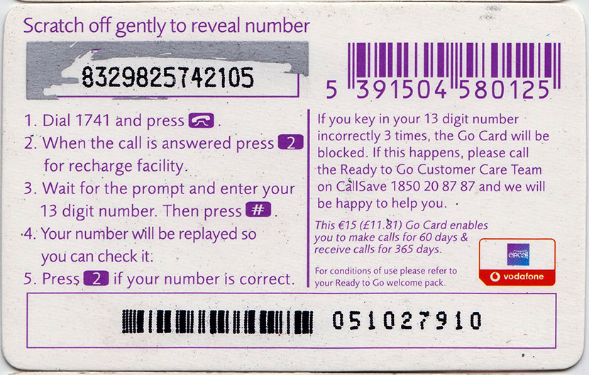 Eircell Ready to Go 087 Go Card - The Irish Callcards Site