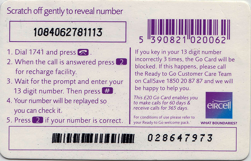 Eircell Ready to Go 087 Go Card - The Irish Callcards Site