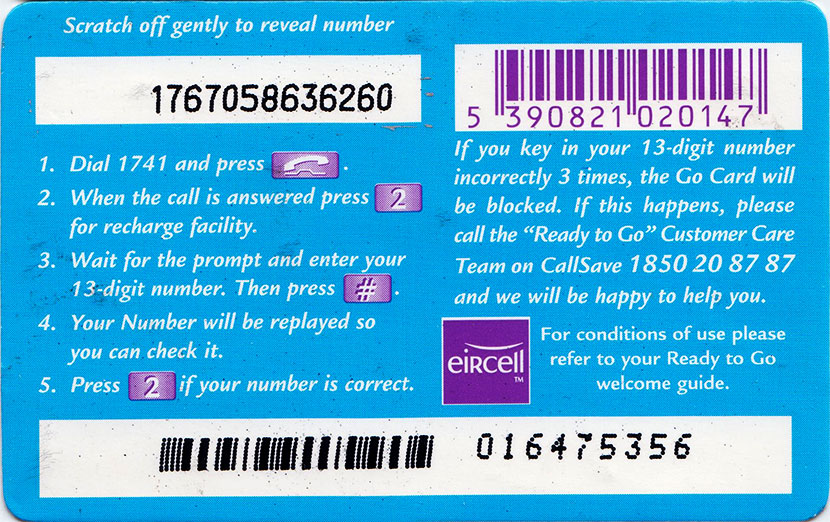 Eircell Ready to Go 087 Go Card - The Irish Callcards Site