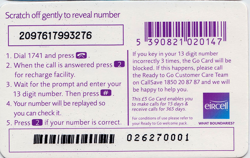 Eircell Ready to Go 087 Go Card - The Irish Callcards Site