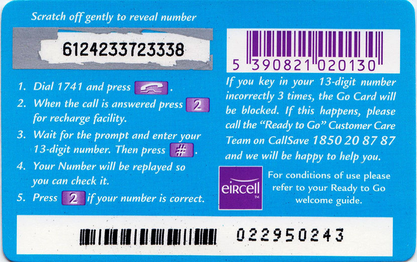 Eircell Ready to Go 087 Go Card - The Irish Callcards Site