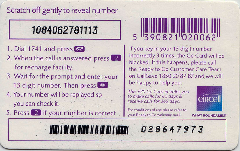 Eircell Ready to Go 087 Go Card - The Irish Callcards Site