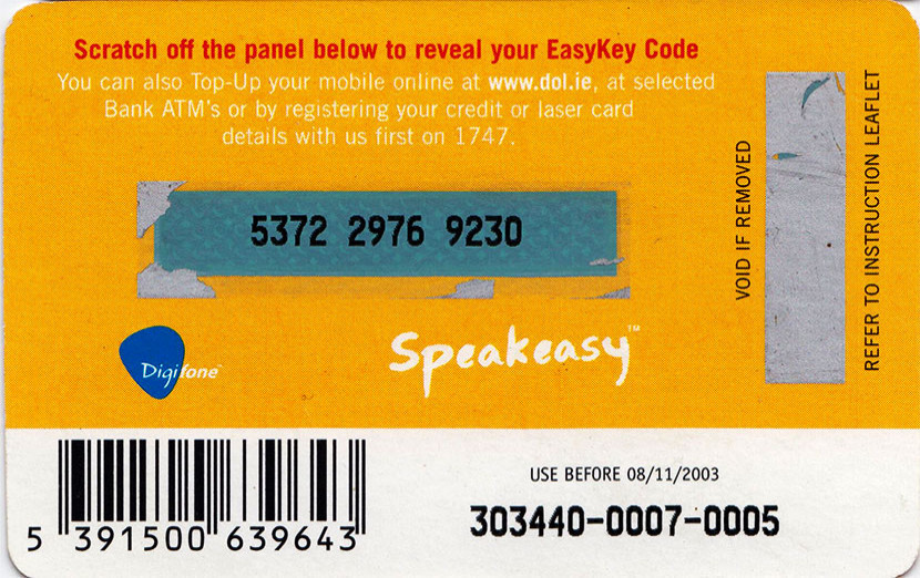 Esat Digifone Speakeasy EasyKey card - The Irish Callcards Site